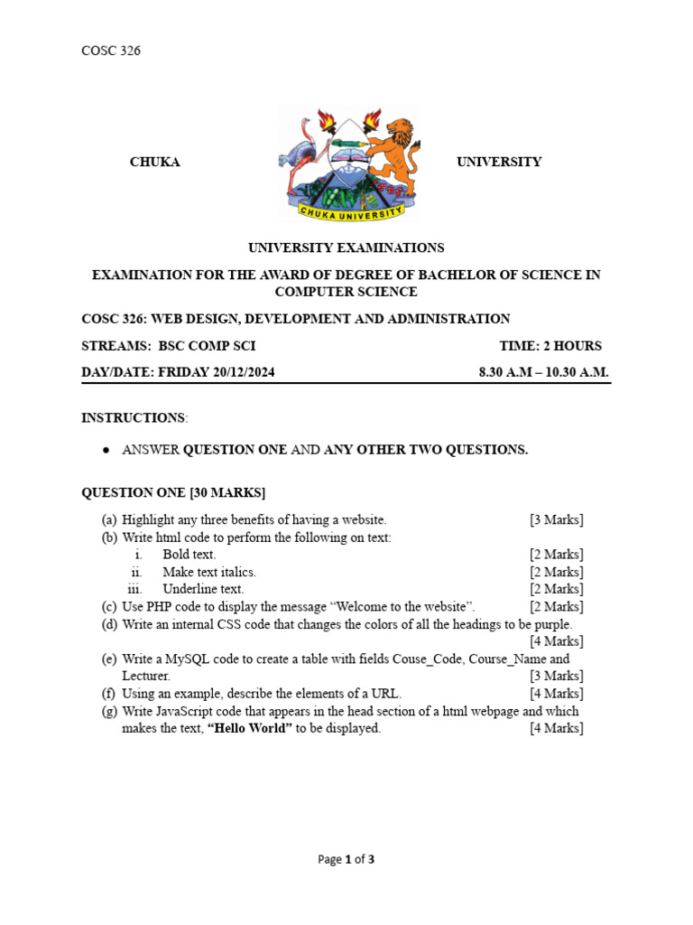 COSC 326 Web Design Exam Guide | PDF | Php | Html