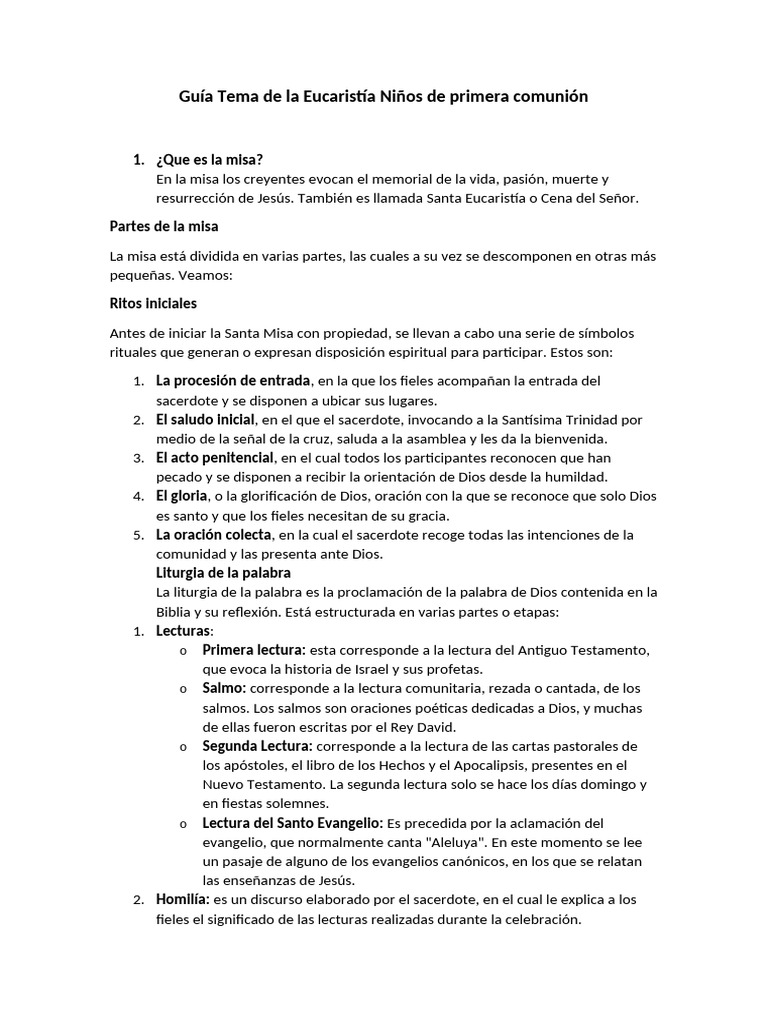 Guía Tema de La Eucaristía Niños de Primera Comunión | PDF | eucaristía ...