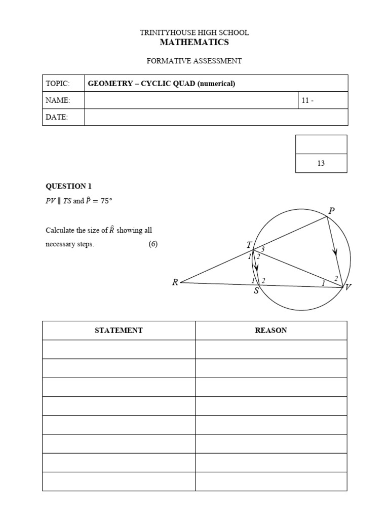 FA Geometry Cyclic Quad (Numerical) | PDF