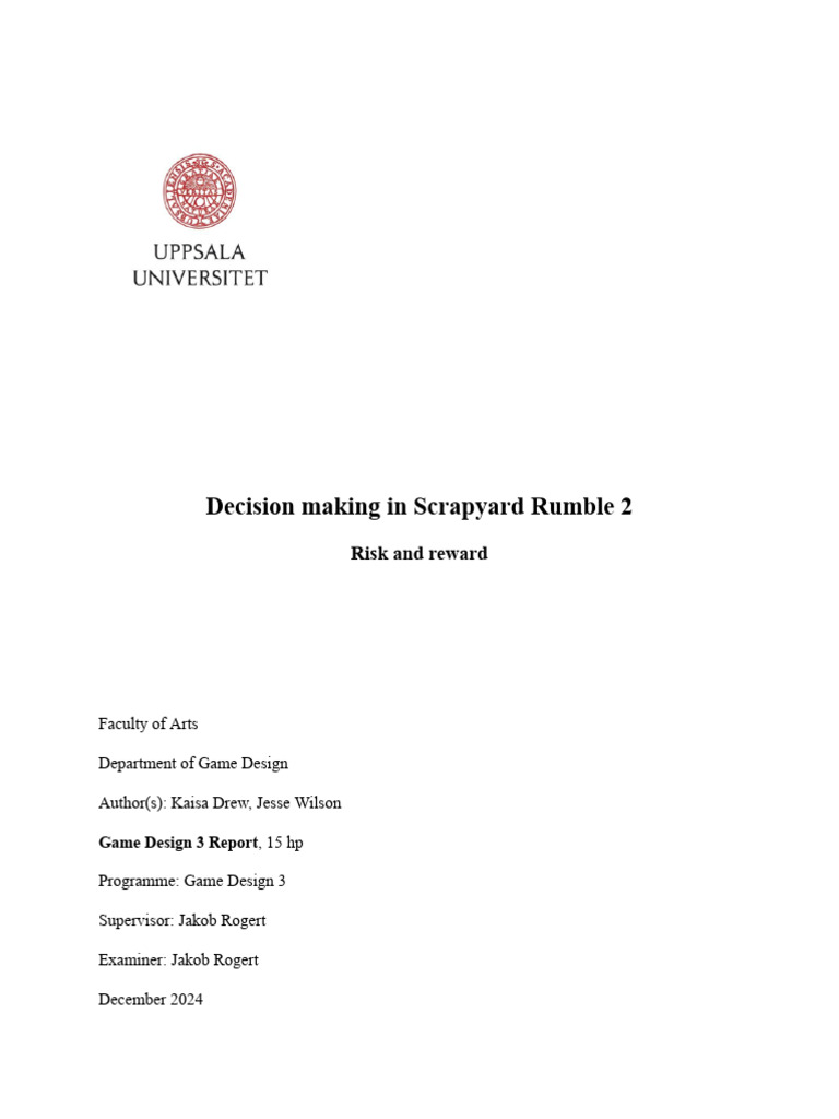 Risk and Reward in Scrapyard Rumble 2 | PDF | Risk | Intention