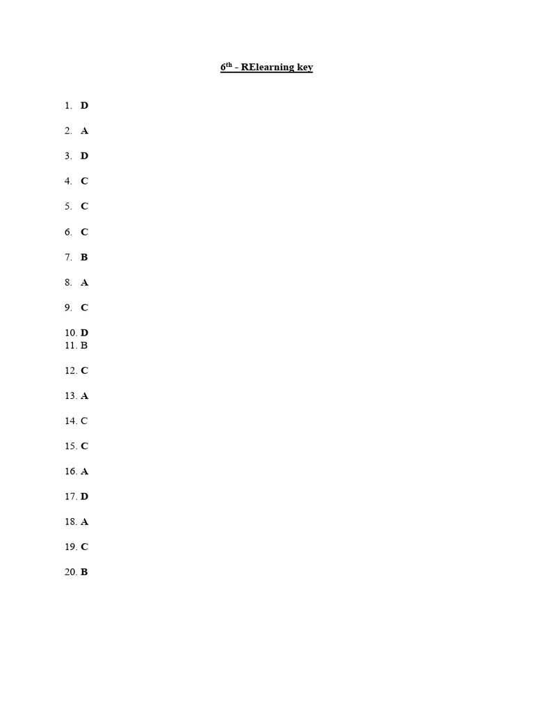 6th Grade Key Answers | PDF