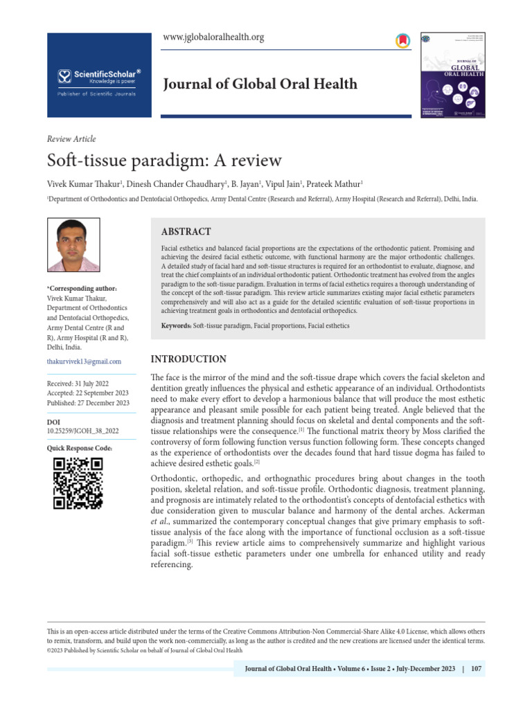 Soft-Tissue Paradigm in Orthodontics Review | PDF | Orthodontics ...