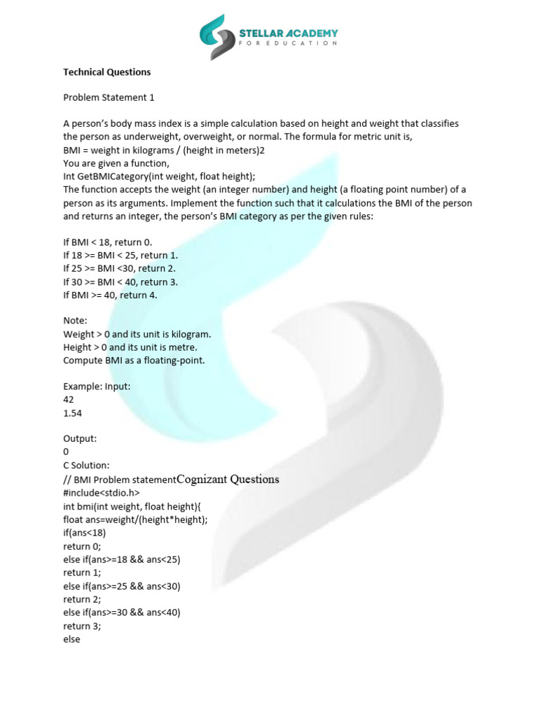 CTS Technical Questions Overview | PDF | Body Mass Index | Computer ...