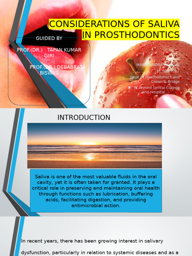 Saliva's Role in Prosthodontics | PDF | Saliva | Animal Anatomy