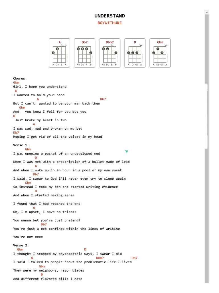 UNDERSTAND - Ukulele Tabs by BoyWithUke On UkuTabs | PDF