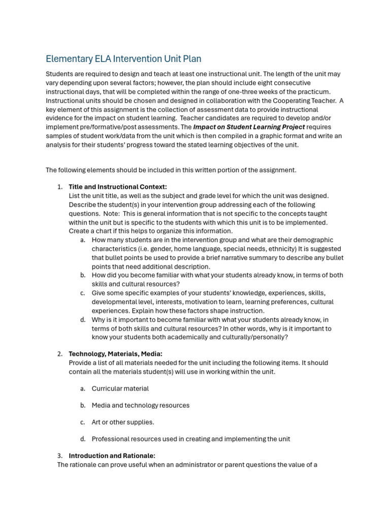 ELA Intervention Unit Plan Guide | PDF | Education Theory | Cognitive ...