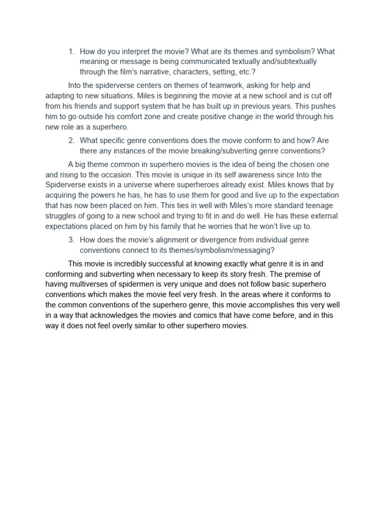 Spiderverse Film Reflection | PDF