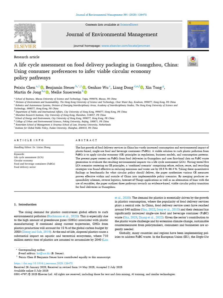 Life Cycle Assessment of Food Delivery Packaging | PDF | Life Cycle ...