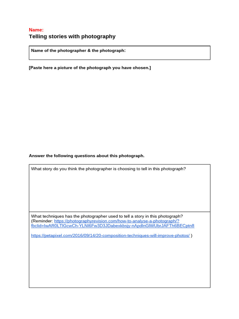 Photography Analysis Worksheet | PDF