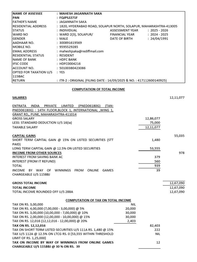 Computation of Total Income | PDF | Capital Gain | Business