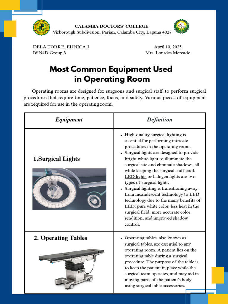 Essential Surgical Equipment Overview | PDF | Blood | Anesthesia