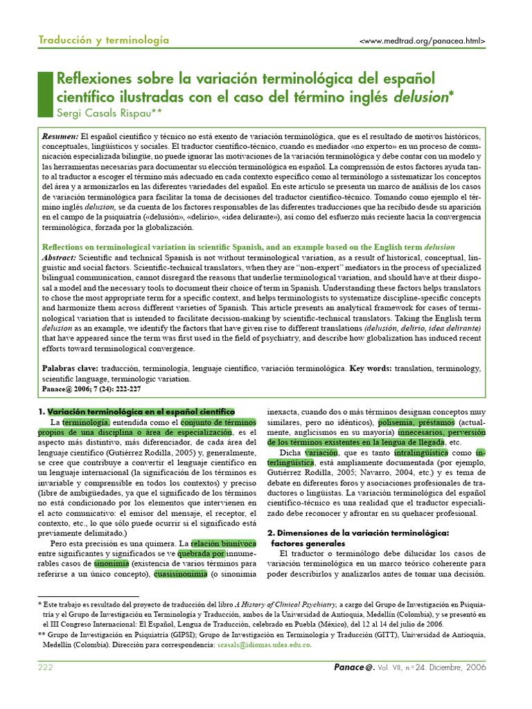 Variación Terminológica en Español Científico | PDF | Traducciones ...