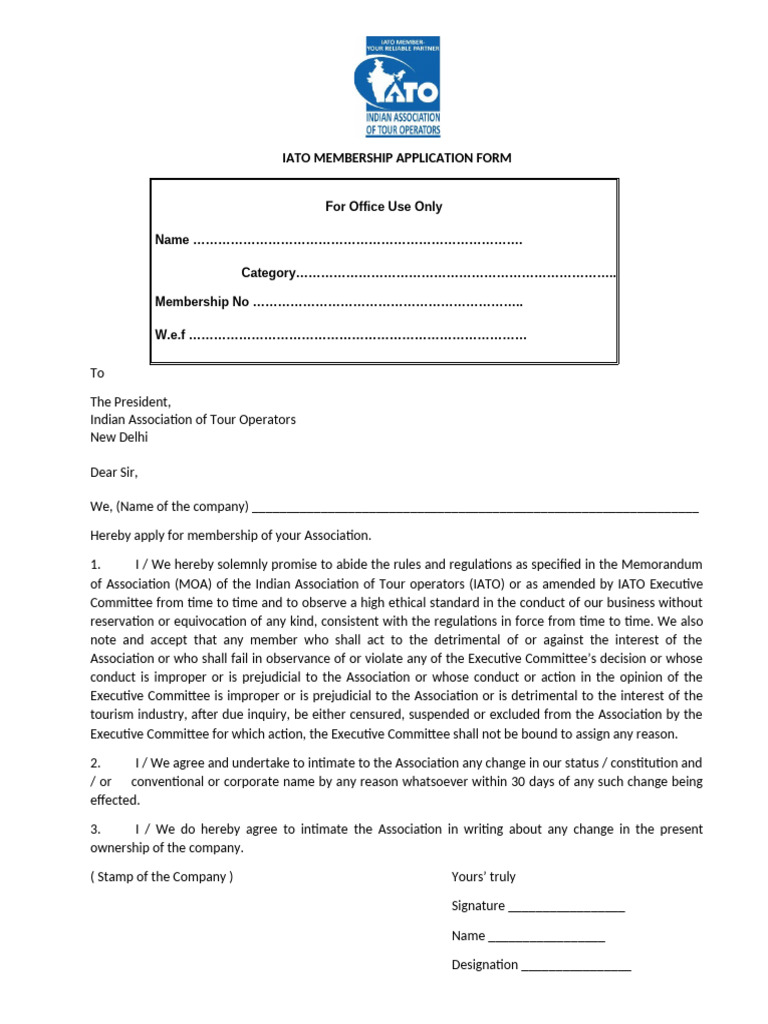 IATO Membership Application Form | PDF | Sole Proprietorship | Business