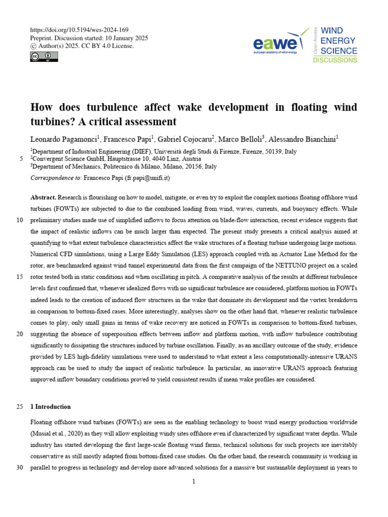 How Does Turbulence Affect Wake Development in Floating Wind | PDF ...