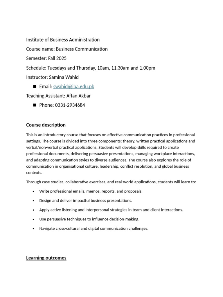 Business Communication Course Overview | PDF | Communication | Plagiarism