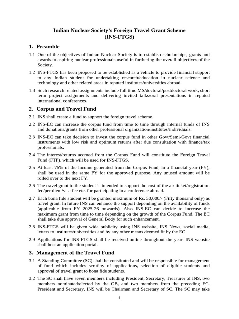 Indian Nuclear Society's Foreign Travel Grant Scheme | PDF | Government
