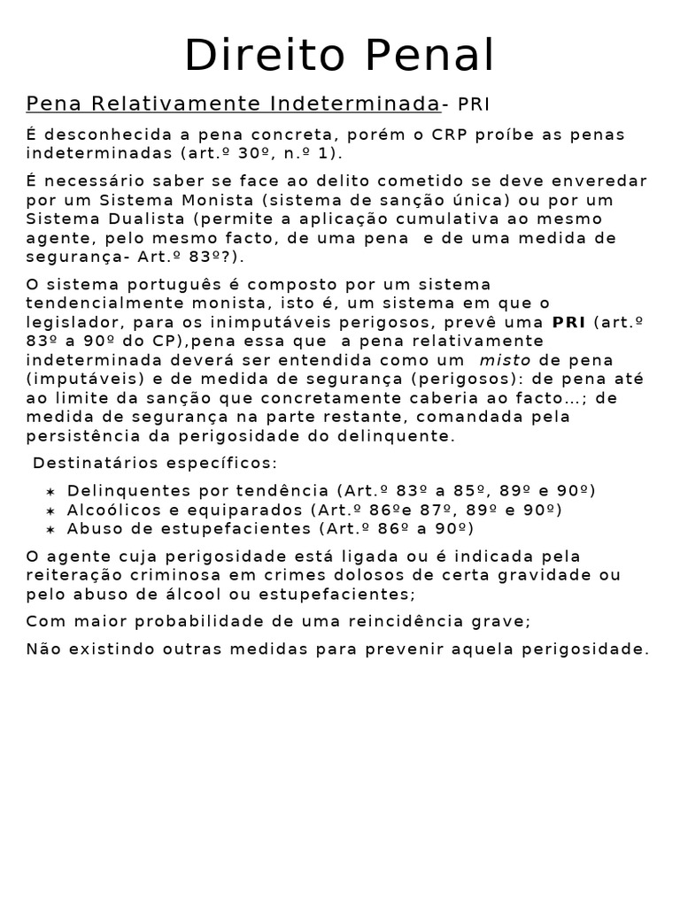 Pena Relativamente Indeterminada no Direito Penal | PDF | Estatuto de ...