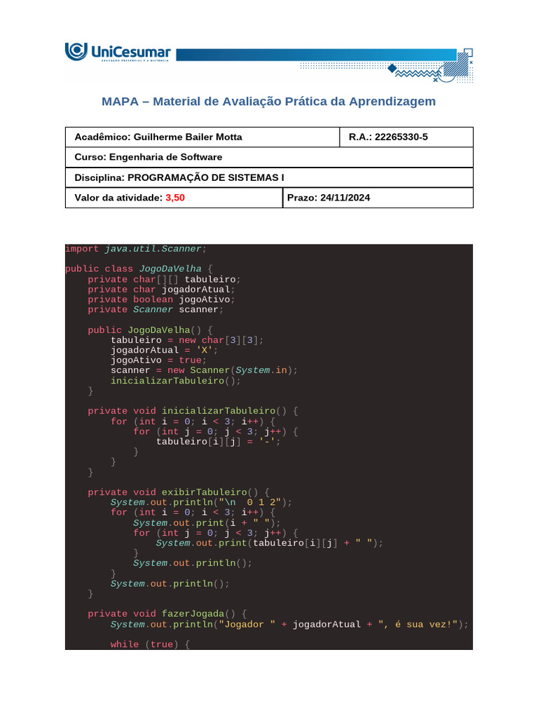 Jogo da Velha em Java: Código Completo | PDF | Teoria Geral de Sistemas ...