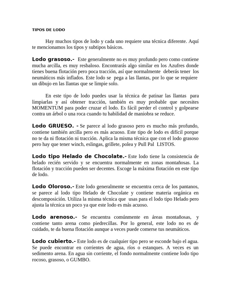 Guía de Tipos de Lodo y Técnicas | PDF | Barro | Neumático