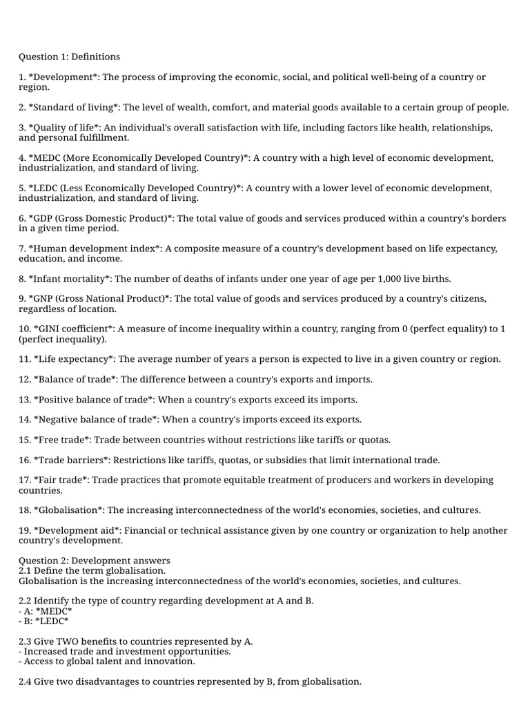 Key Terms in Development and Globalisation | PDF | Globalization ...
