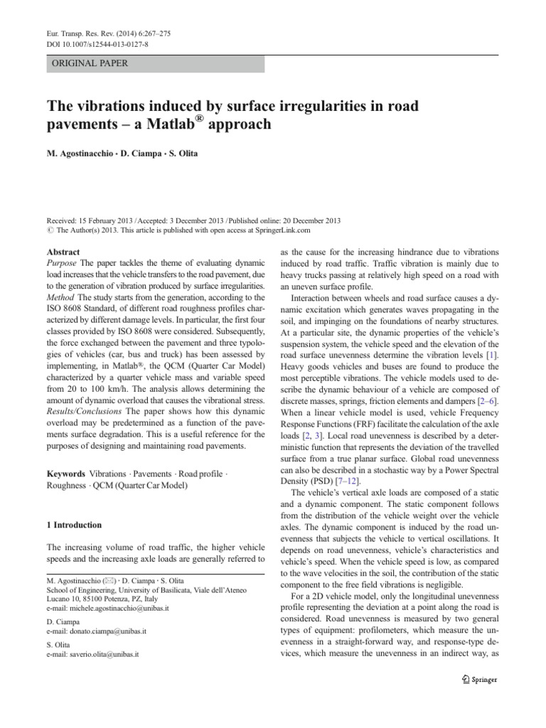 The Vibrations Induced by Surface Irregularities in Road | PDF ...