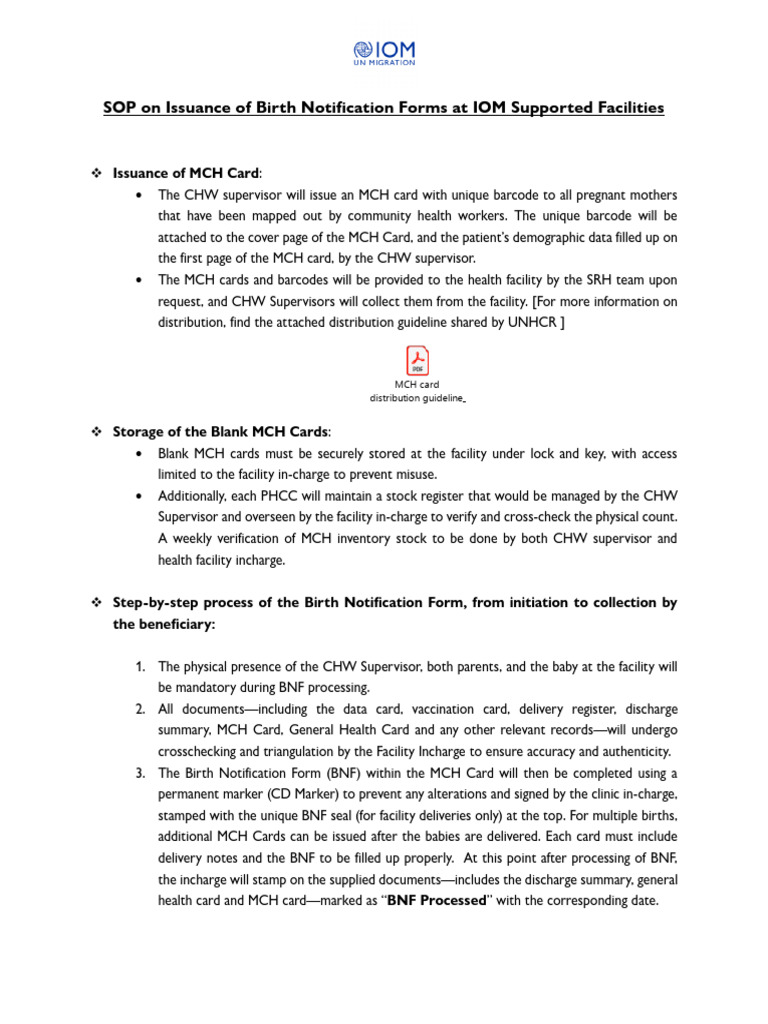 Birth Notification Form SOP for IOM Facilities | PDF | Health Care ...