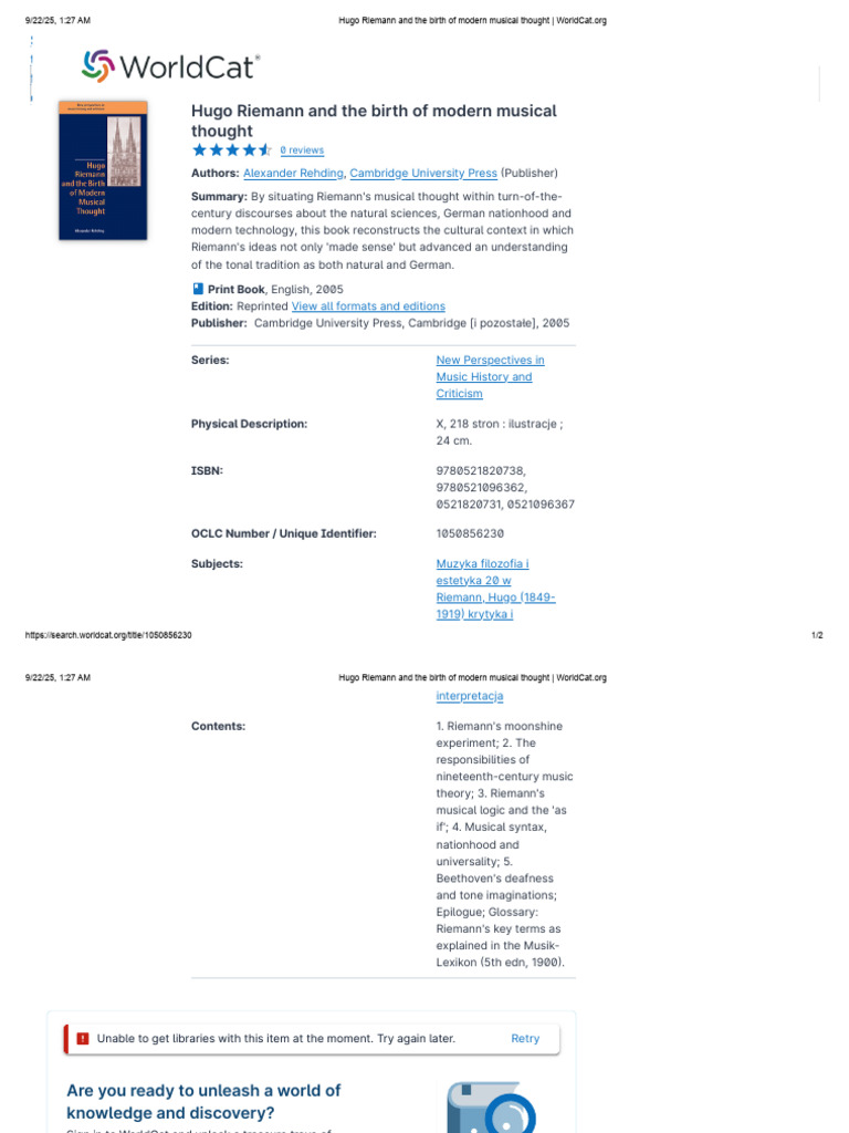 Hugo Riemann and the Birth of Modern Musical Thought _ WorldCat.org | PDF