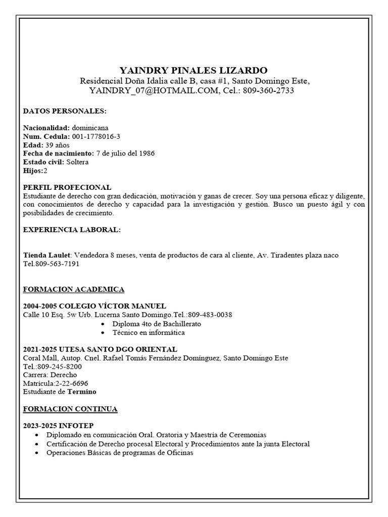 Curriculum Nuevo Yaindry Pinales Lizardo 2 | PDF