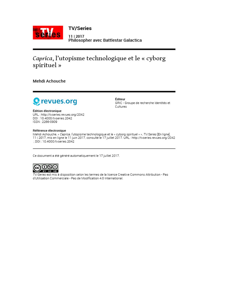 Caprica : Utopie technologique et cyborgs | PDF | Transhumanisme ...