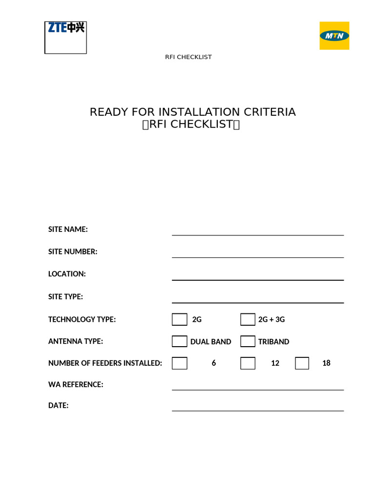 RFI Checklist for Site Installation | PDF
