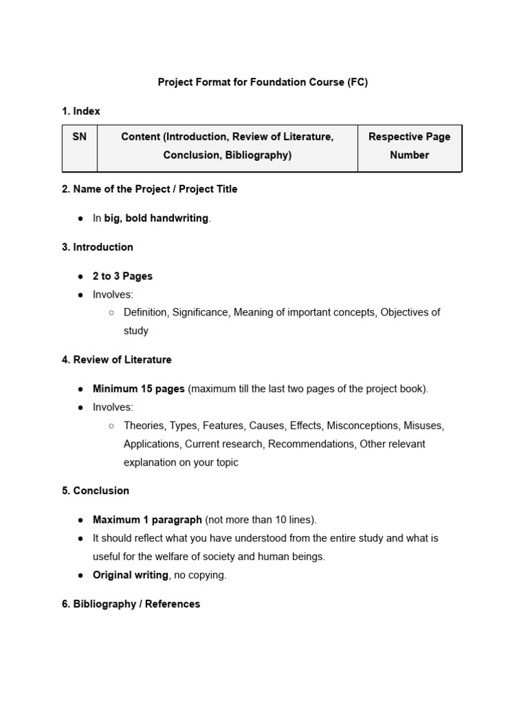 Project Format For Foundation Course (FC) | PDF
