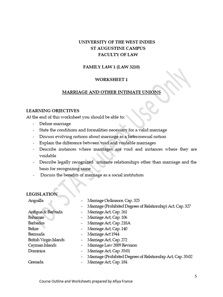FAMILY LAW 1 Ws Booklet 2020-2021 Worksheet 1 | PDF | Annulment | Marriage