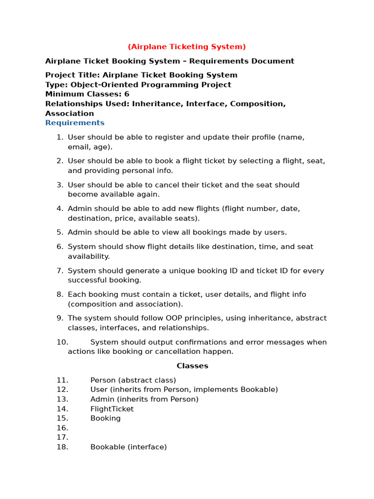 Airplane Ticketing System (Requirements) | PDF