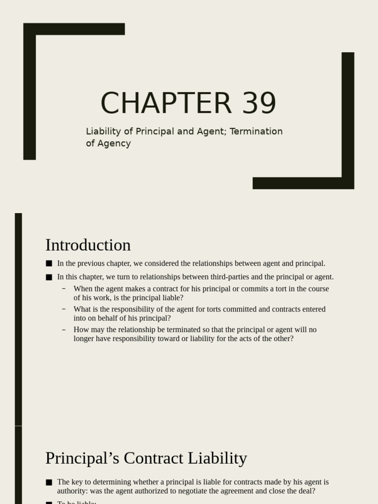 Chapter 39 - Liability of Principal and Agent - Termination of Agency ...
