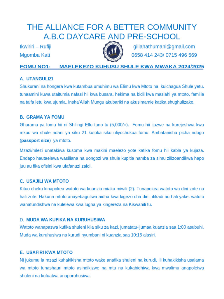Fomu Ya Kujiunga Na Shule 2025 | PDF