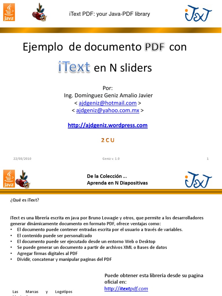 Ejemplo de Itext | PDF | Formato de Documento Portable | Java (lenguaje de programación)