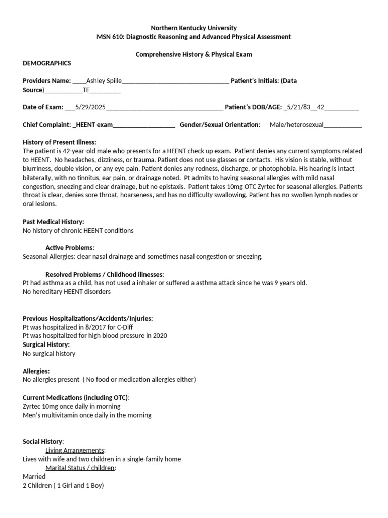HEENT Exam Report for 42-Year-Old Male | PDF | Bronchitis | Diseases ...