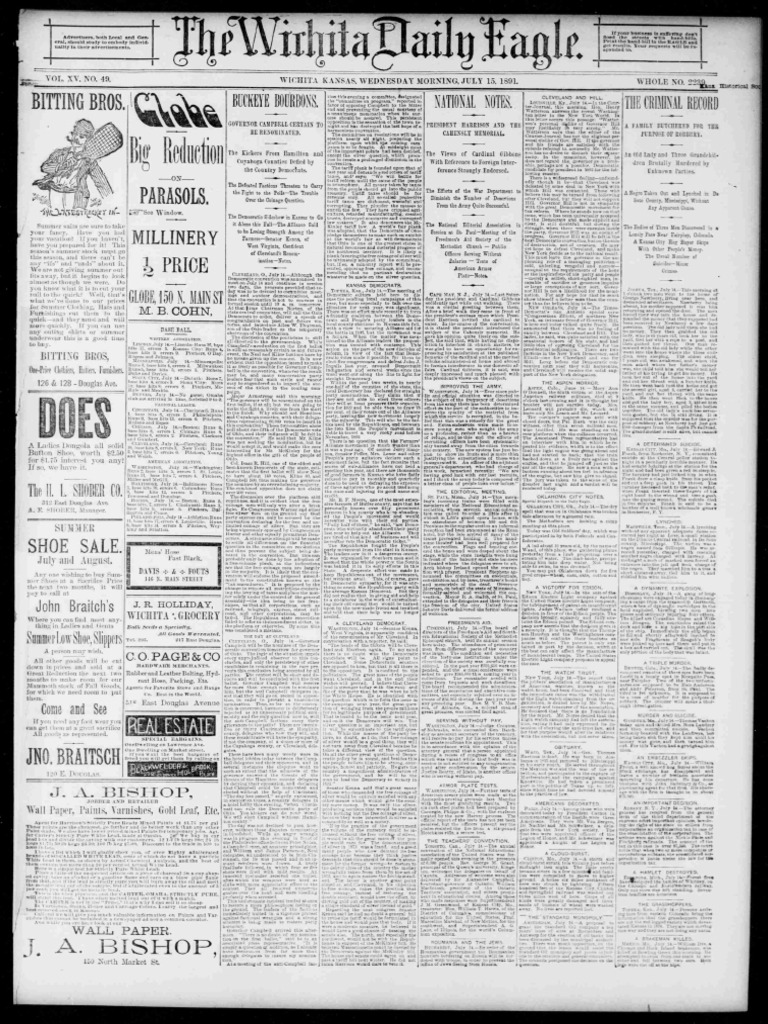 The Wichita Daily Image 1 July 1891 | PDF | Trade