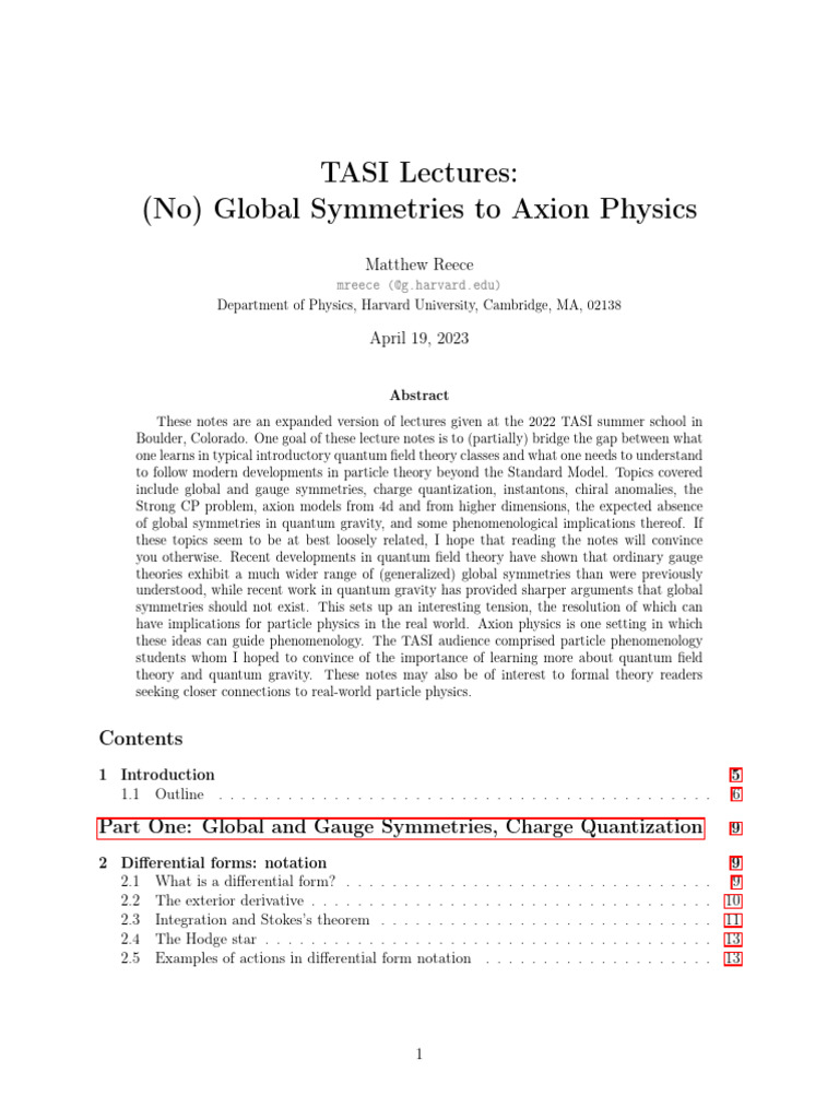Lecture Notes On (No) Gloabal Symmetrues To Axion Physics 2304.08512v1 ...