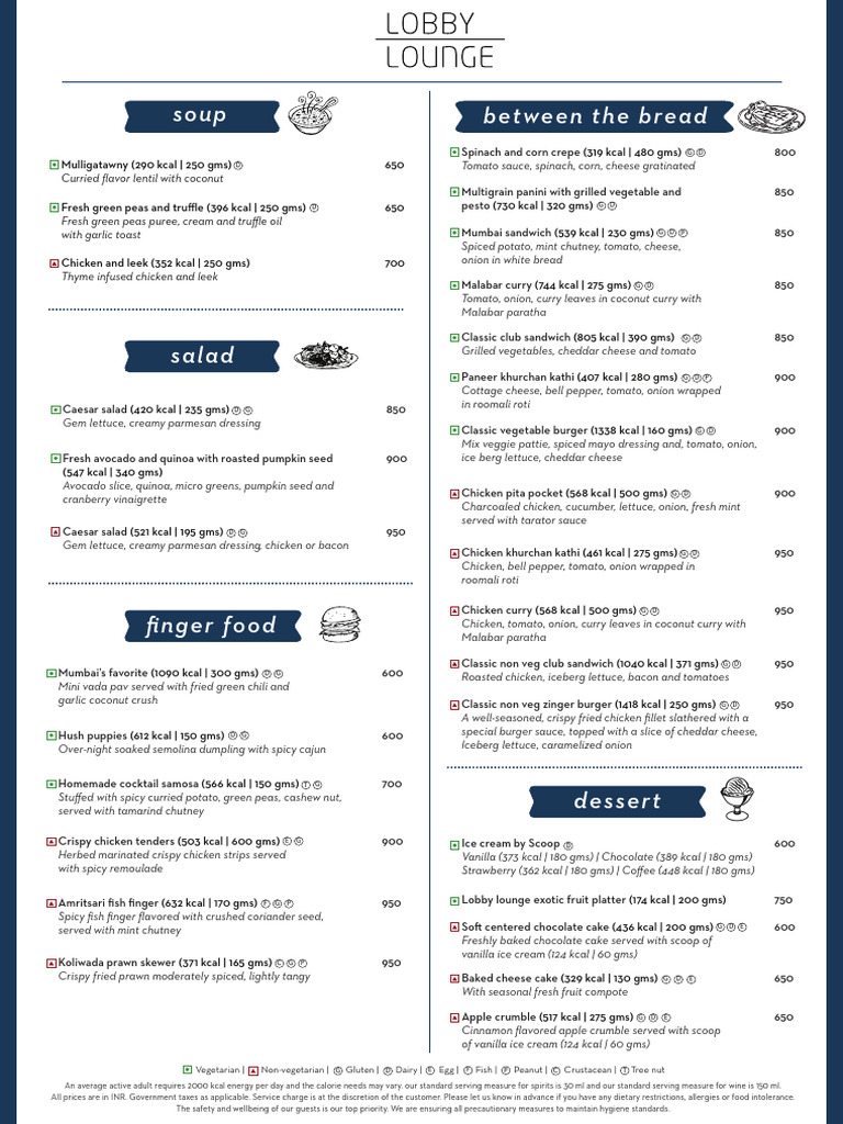 Lobby Lounge Food Menu | PDF | Salad | Curry
