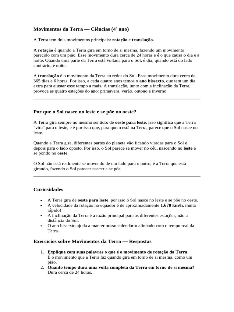 Ciencias Movimentos Da Terra | PDF | Terra | Sol