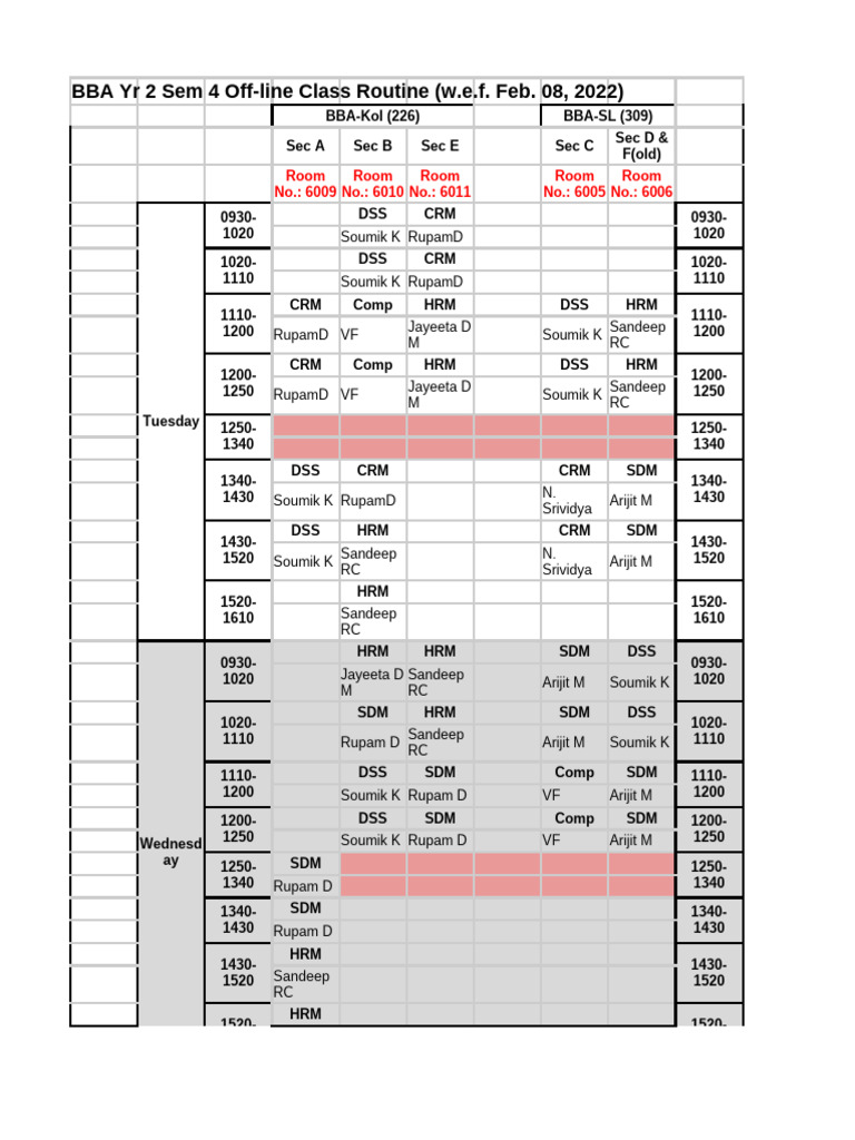 Bba 4th Sem Routine | PDF