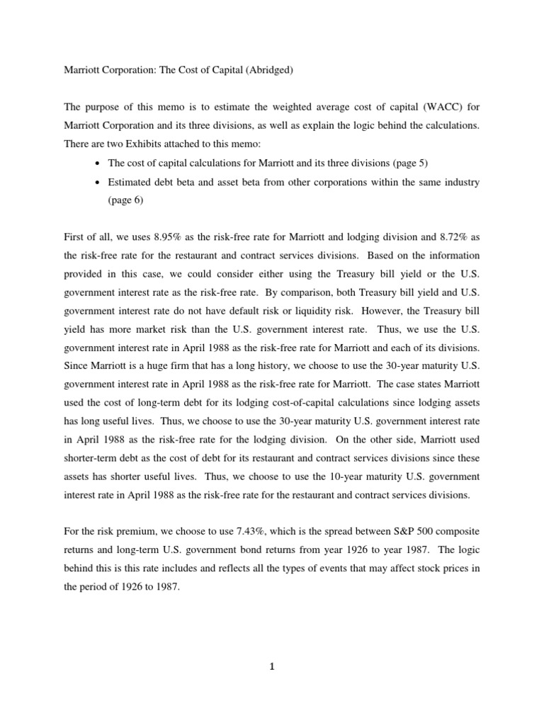 Marriott Case | PDF | Beta (Finance) | Cost Of Capital