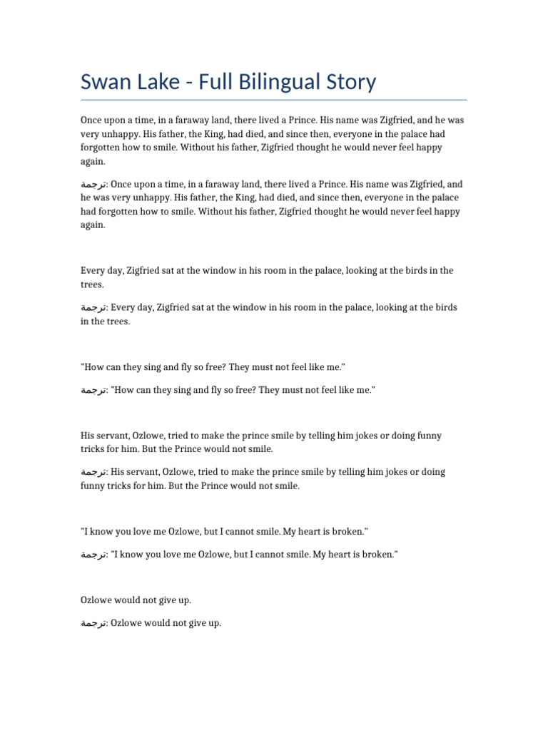 Bilingual Story: Swan Lake Adventure | PDF | Traditional Stories | Folklore