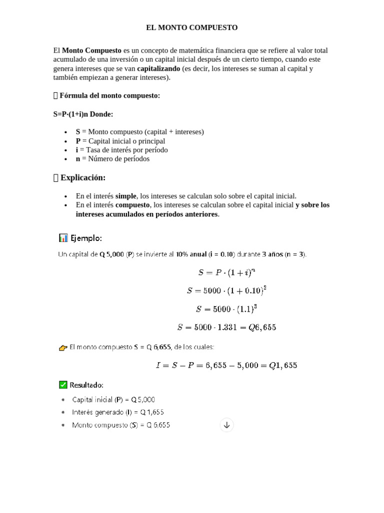 Definición y Fórmula del Monto Compuesto | PDF