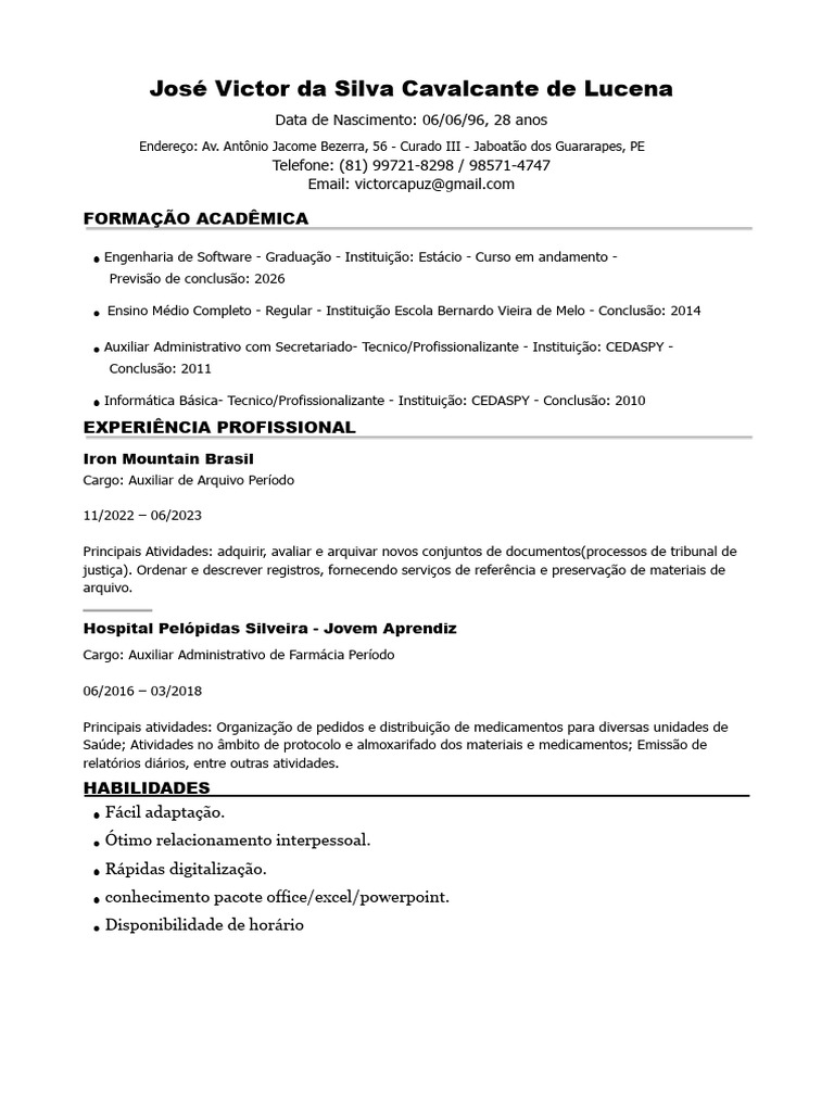 Currículo de José Victor Lucena | PDF