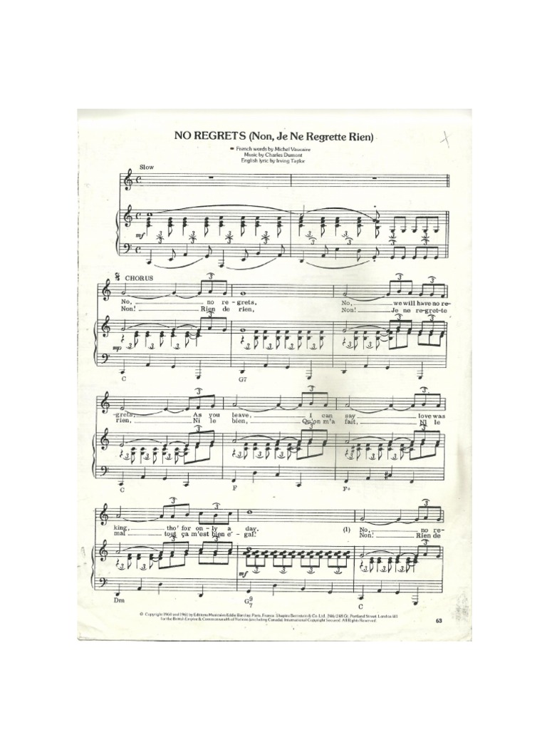 No Regrets Sheet Music
