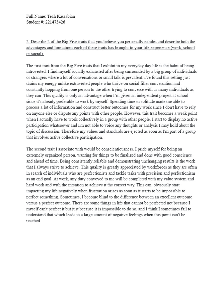 Big Five Personality Traits Analysis | PDF | Perfectionism (Psychology ...