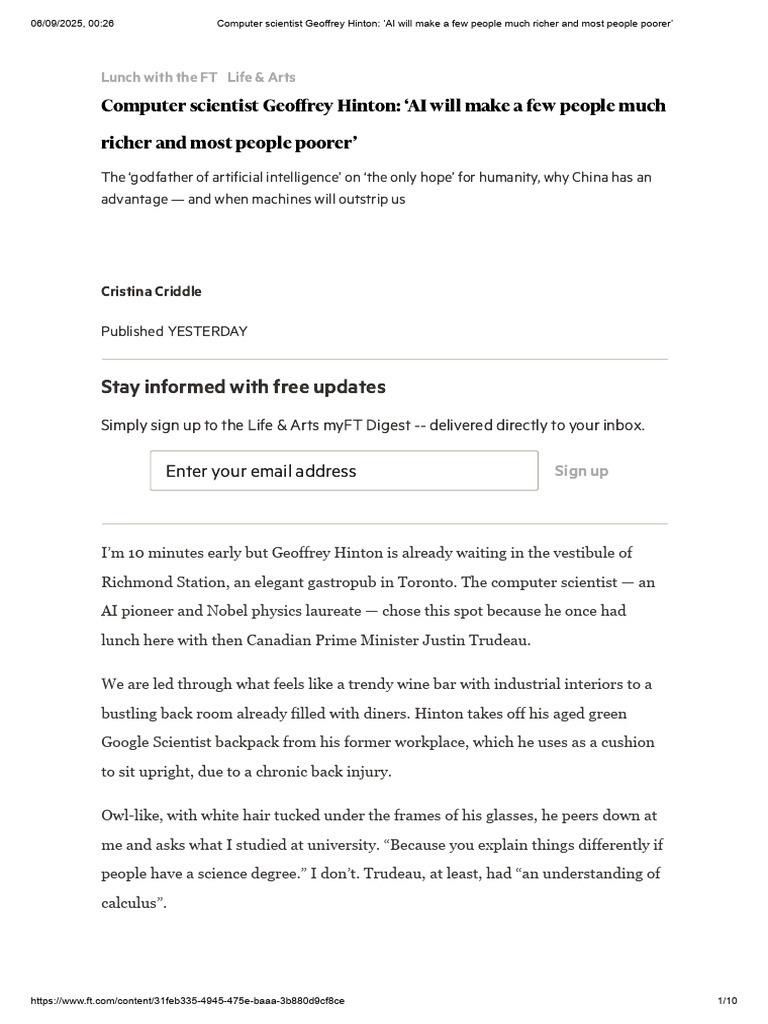 Computer Scientist Geoffrey Hinton_ ‘AI Will Make a Few People Much ...