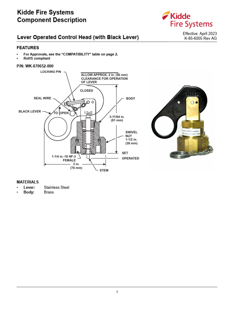 Kidde Lever Operated Control Head Details | PDF